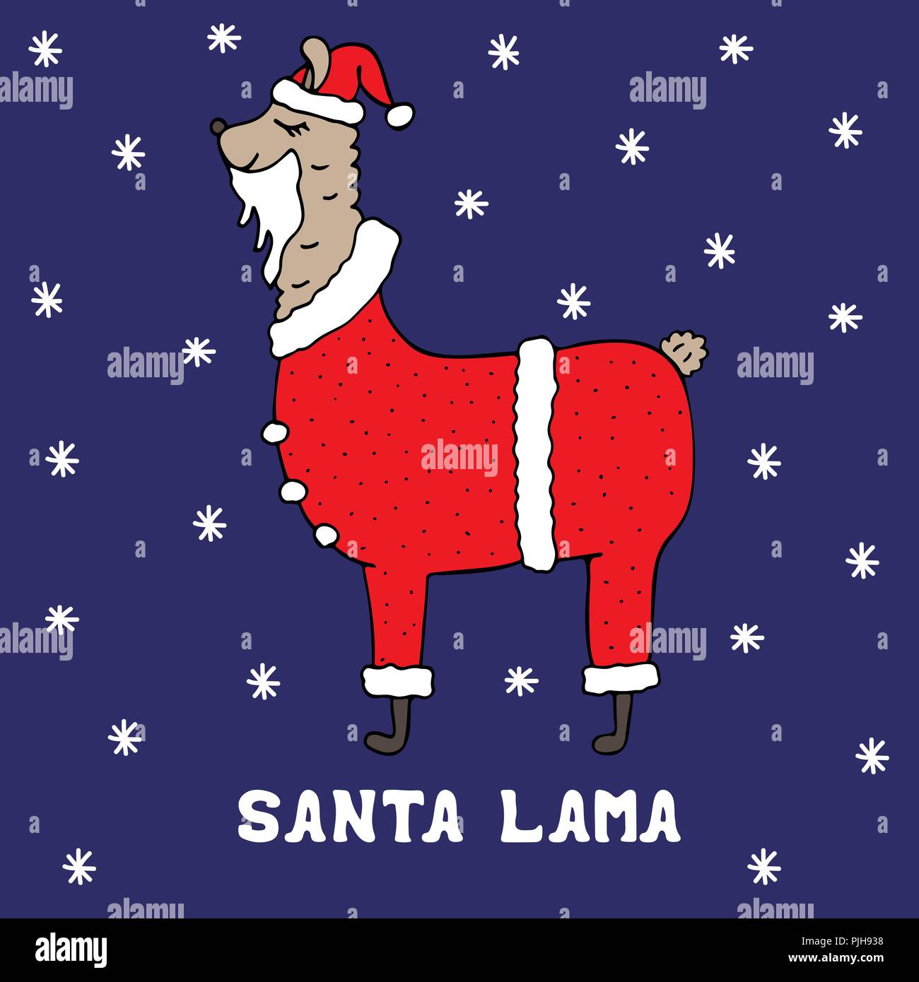 Hand-drawn colorful Santa lama in a christmas suit Stock Vector Image ...