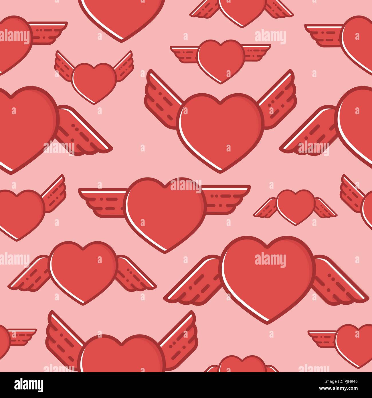 Flying heart seamless pattern. Flat line design, vector illustration ...