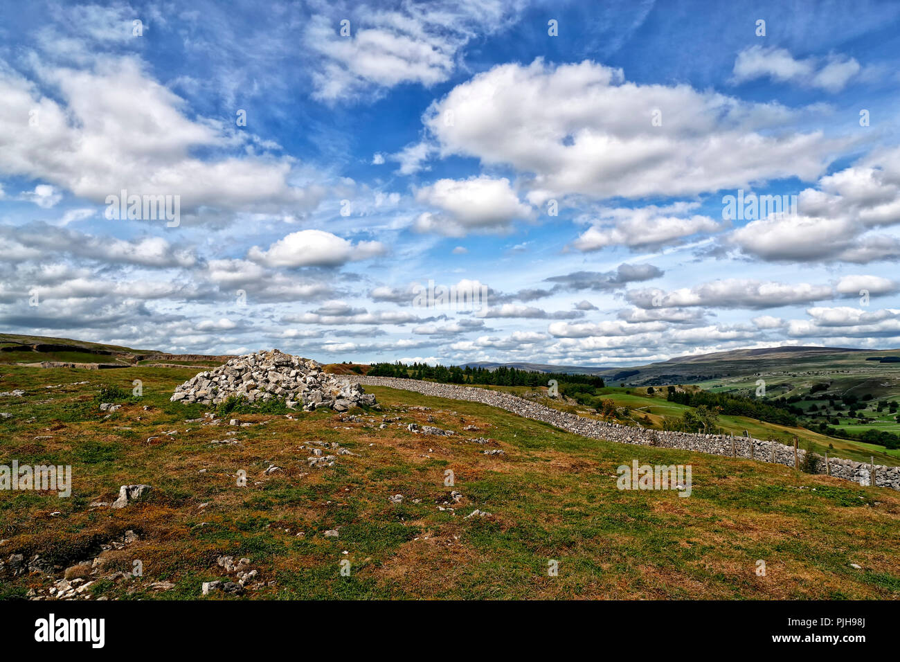 Views over the upper Wharfe valley from Threshfield Quarry walk looking ...