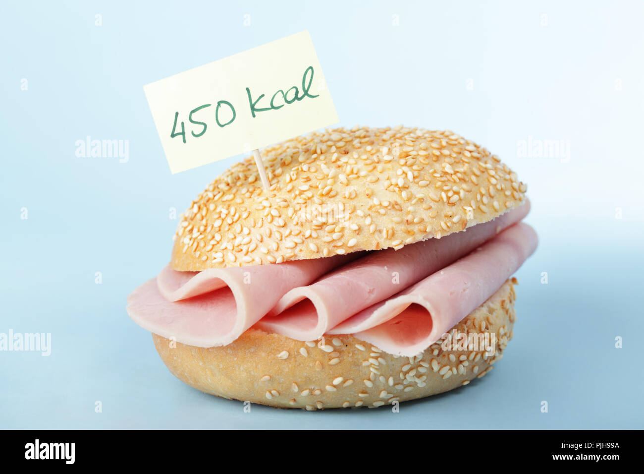 Sandwich with ham and the label with its nutritional value Stock Photo ...