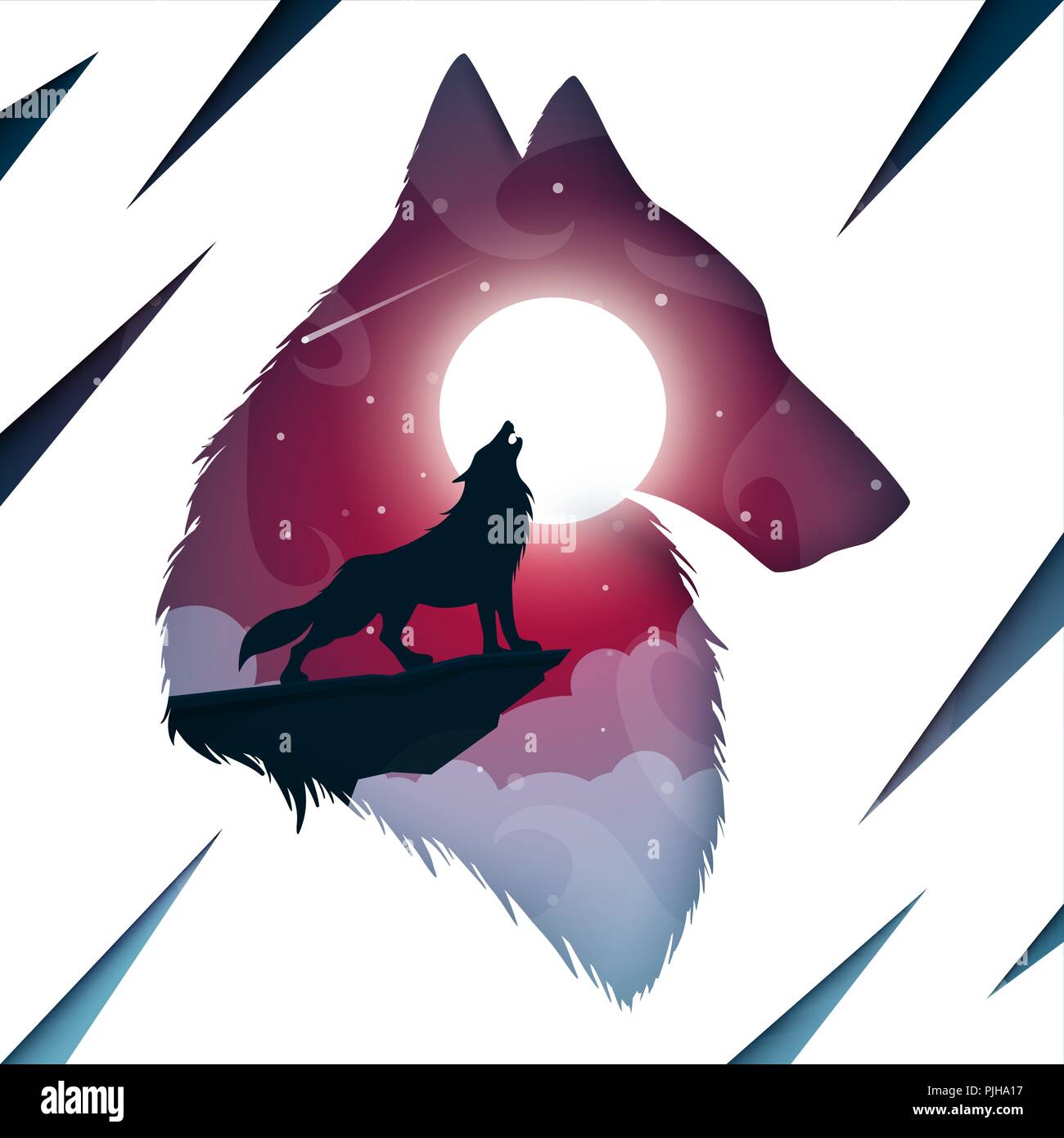 Cartoon paper landscape. Wolf illustration Stock Vector Image & Art - Alamy