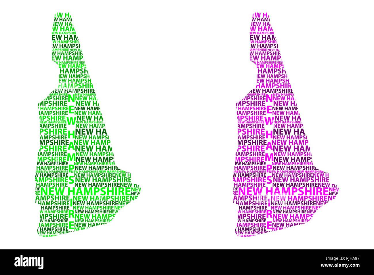 Sketch New Hampshire (United States of America) letter text map, New ...