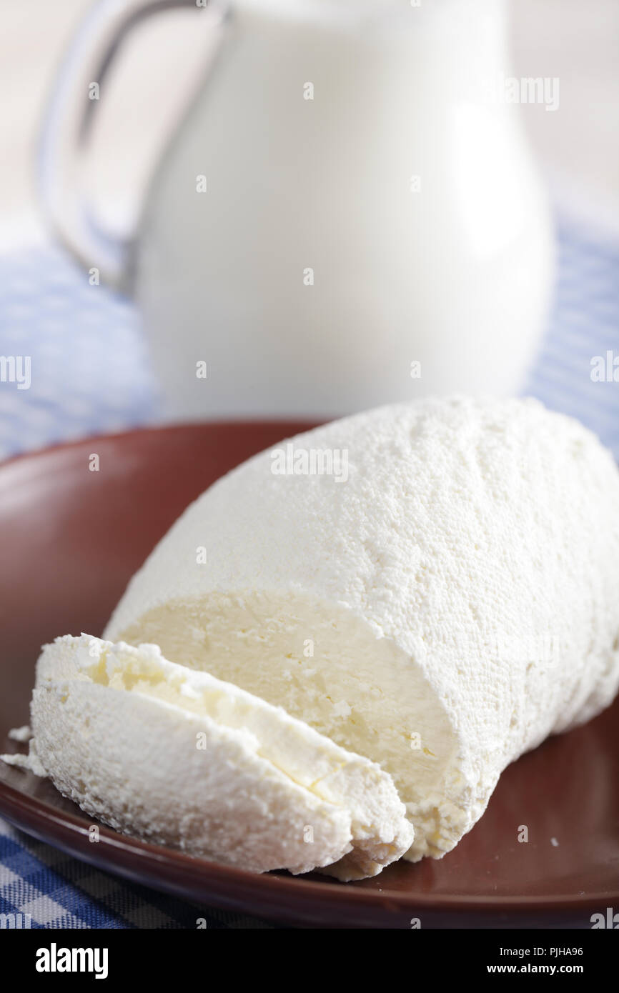 Homemade quark with milk jug Stock Photo - Alamy