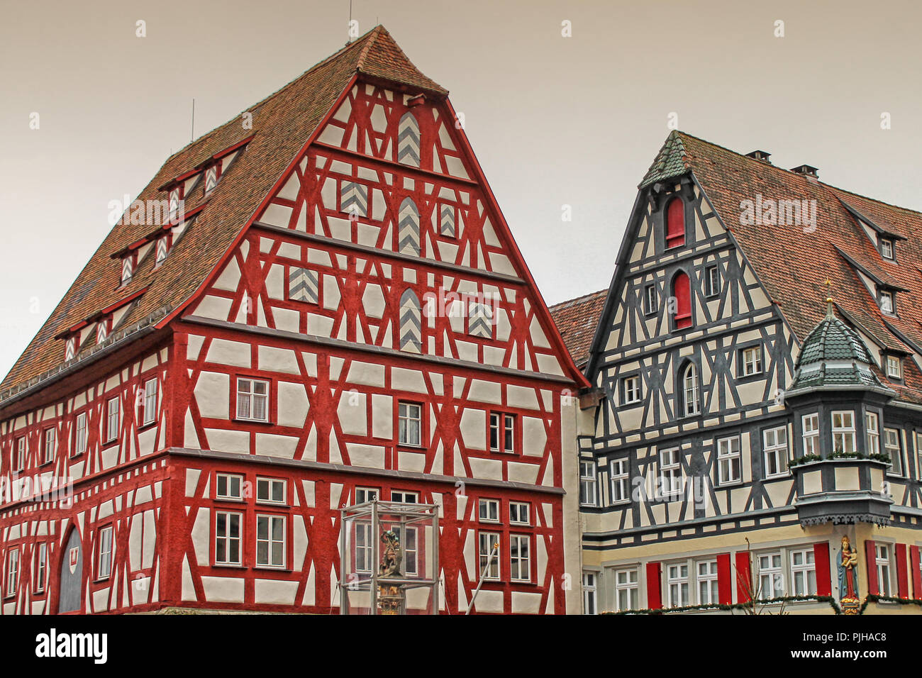 Traditional gothic half-timbered houses in Rothenburg, Germany Stock ...