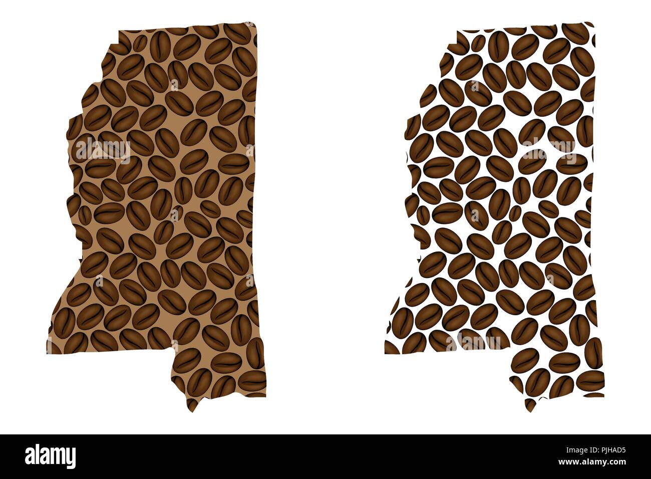 Mississippi (United States of America) - map of coffee bean ...