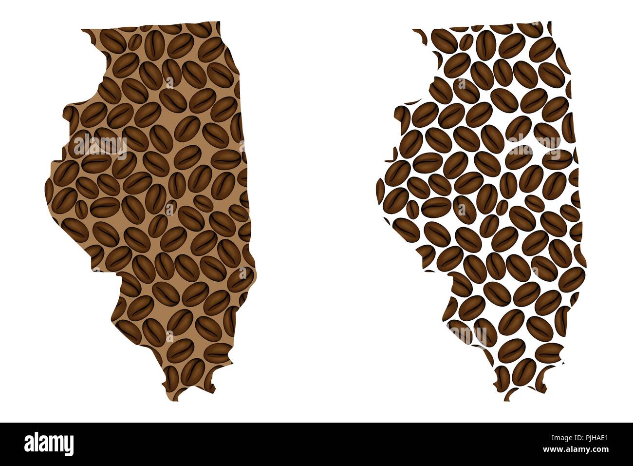 Illinois (United States of America) - map of coffee bean, Illinois map ...
