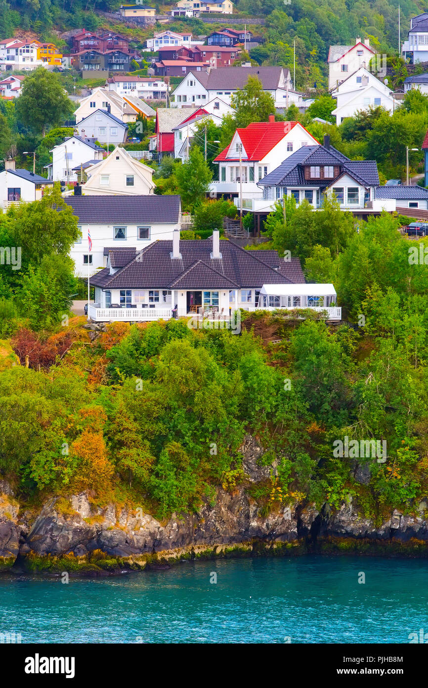 Bergen, Norway cityscape with colorful traditional houses and fjord ...