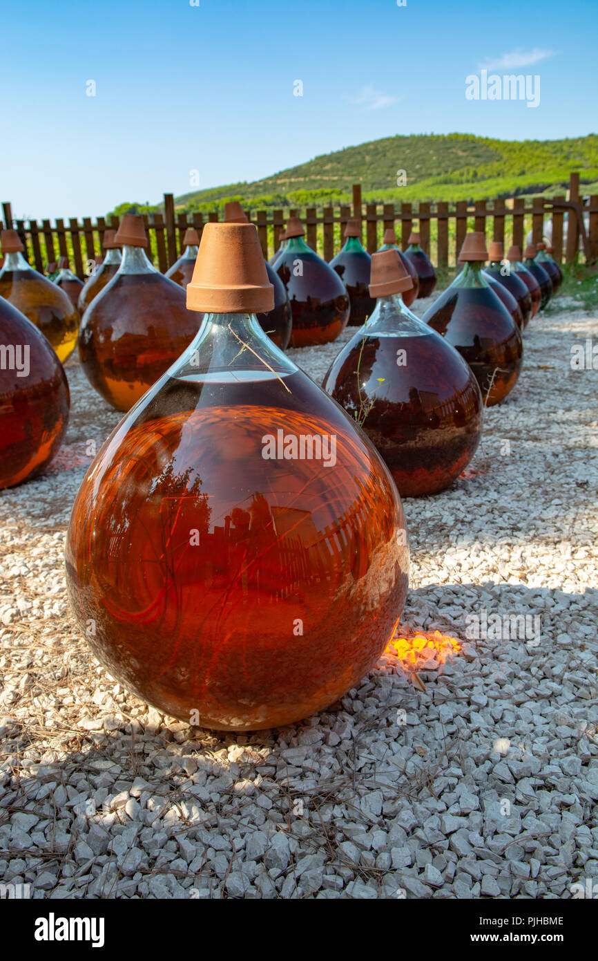 Making of natural sweet dessert muscat liqueur white wine outside in ...