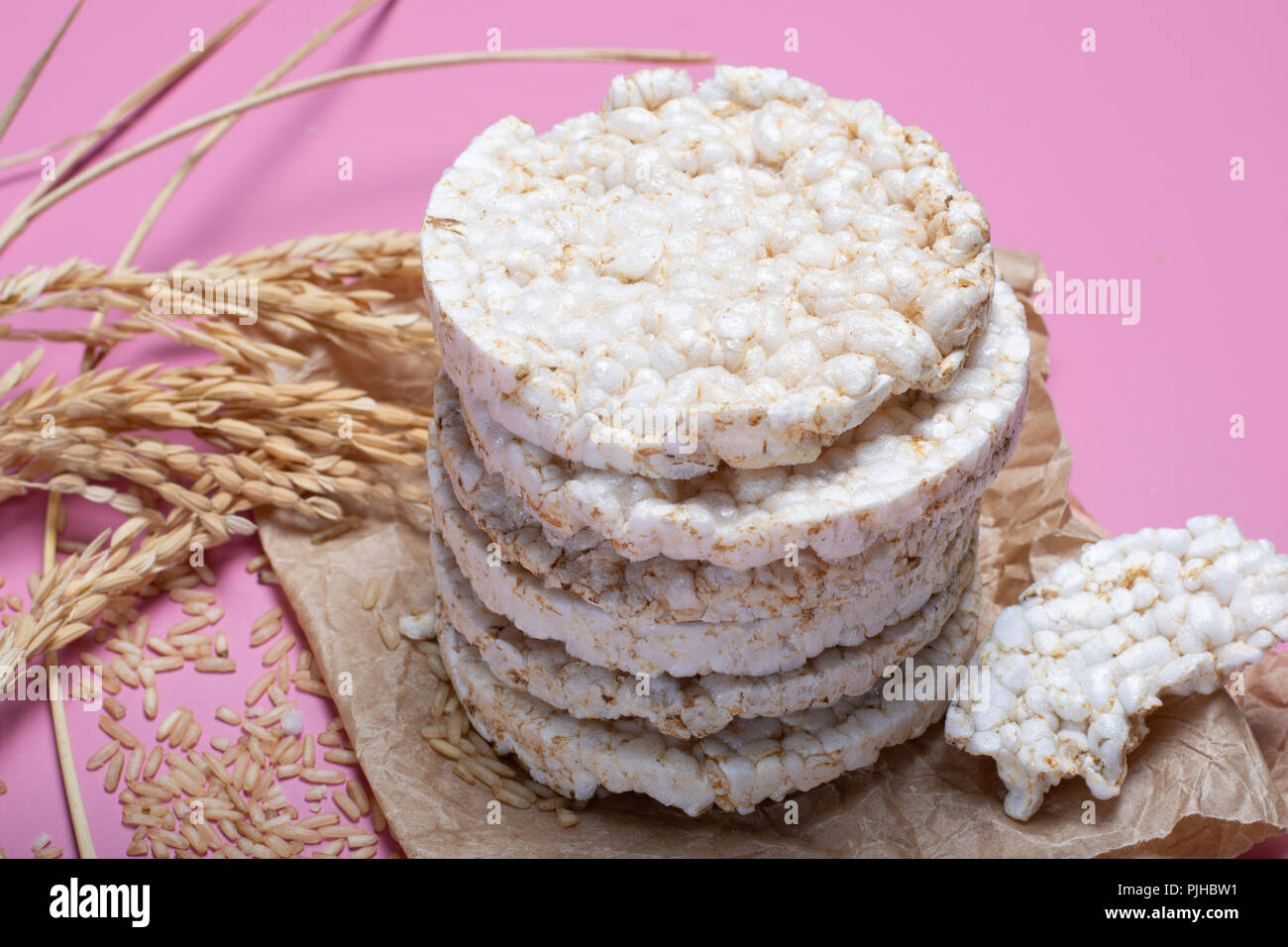 Round crispy rice crackers, dietary concept and healthy vegetarian food ...