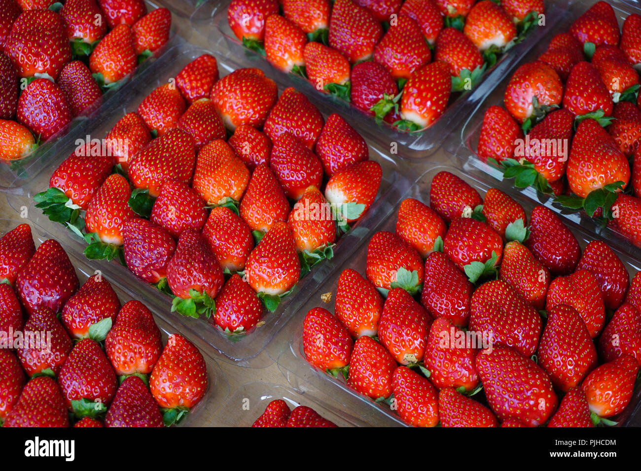 Red strawberry fruits at rural market in Cameron Highlands, Malaysia ...