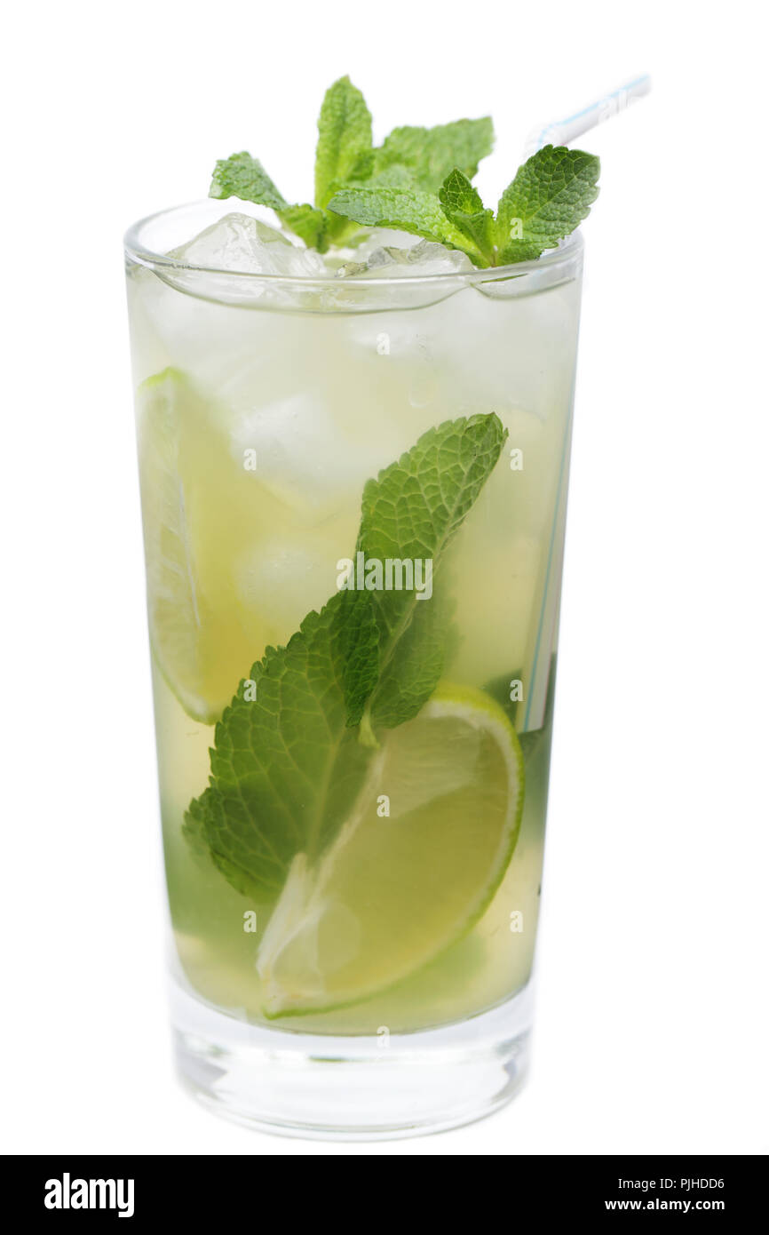 Mojito cocktail in the highball glass isolated on white background ...