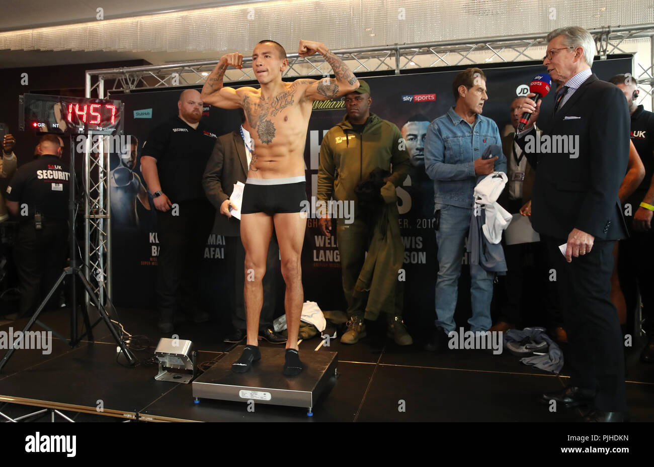 Samuel Vargas (centre) during the weigh in at Arena Birmingham Stock ...