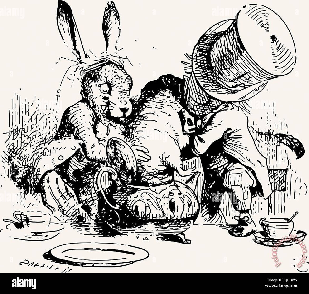 Dormouse In The Teapot Mad Tea Party Painting by John Tenniel; Dormouse ...