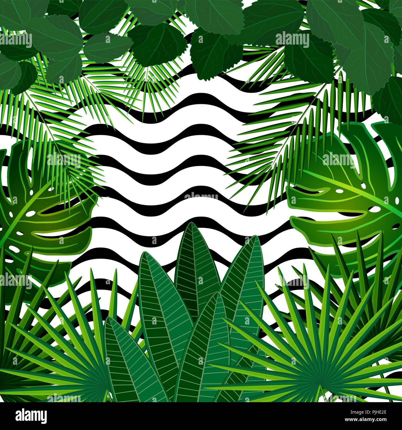 Tropical leaves background with geometric elements, vector floral ...