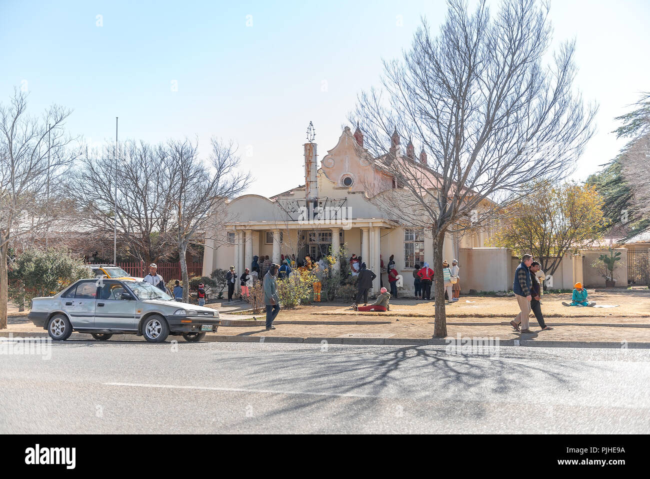 VENTERSBURG. SOUTH AFRICA, JULY 30, 2018: The town hall, with people ...