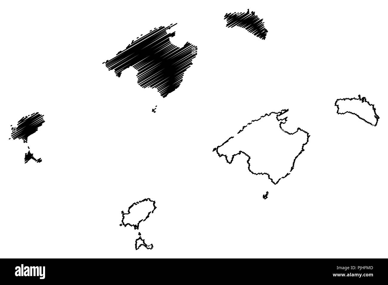 Balearic Islands (Kingdom of Spain, Autonomous community) map vector ...