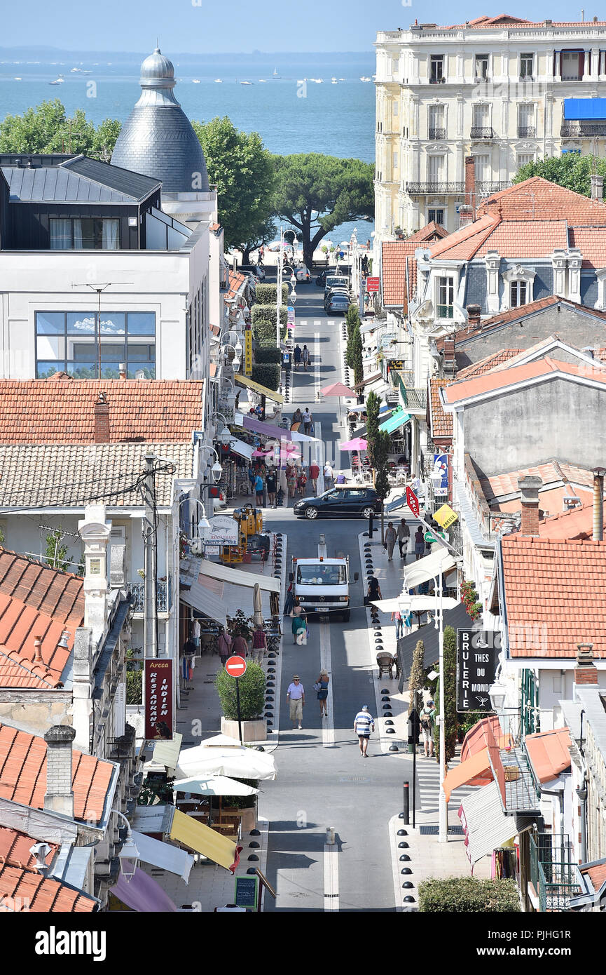 France , Arcachon, city center, pedestrian street from above ...