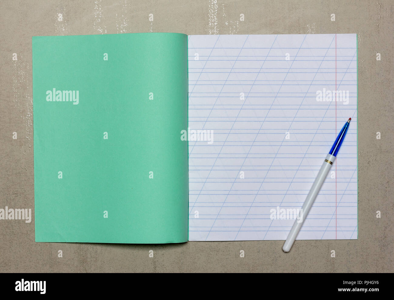 open school notebook in a narrow line with slash for learning spelling ...