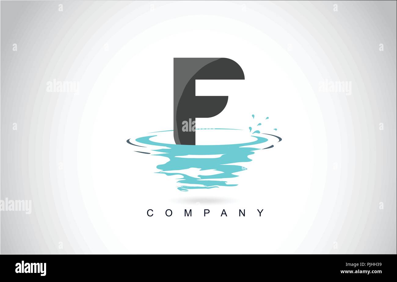 F Letter Logo Design with Water Splash Ripples Drops Reflection Vector ...