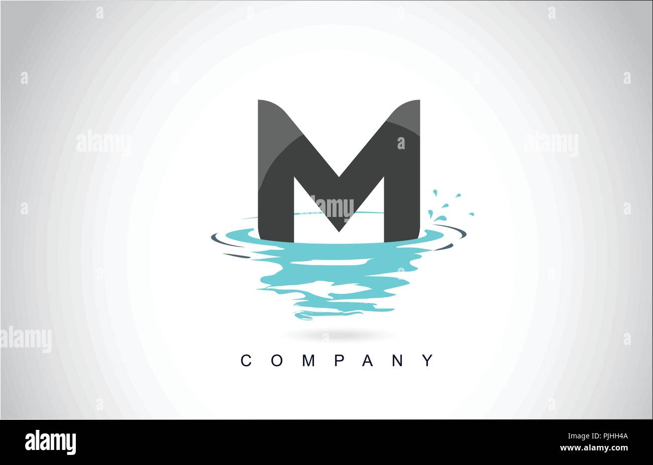 M Letter Logo Design with Water Splash Ripples Drops Reflection Vector ...