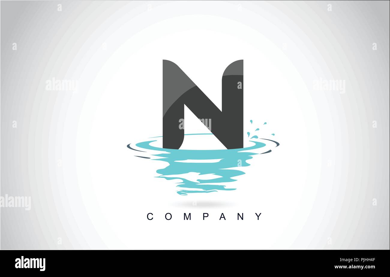 N Letter Logo Design with Water Splash Ripples Drops Reflection Vector ...