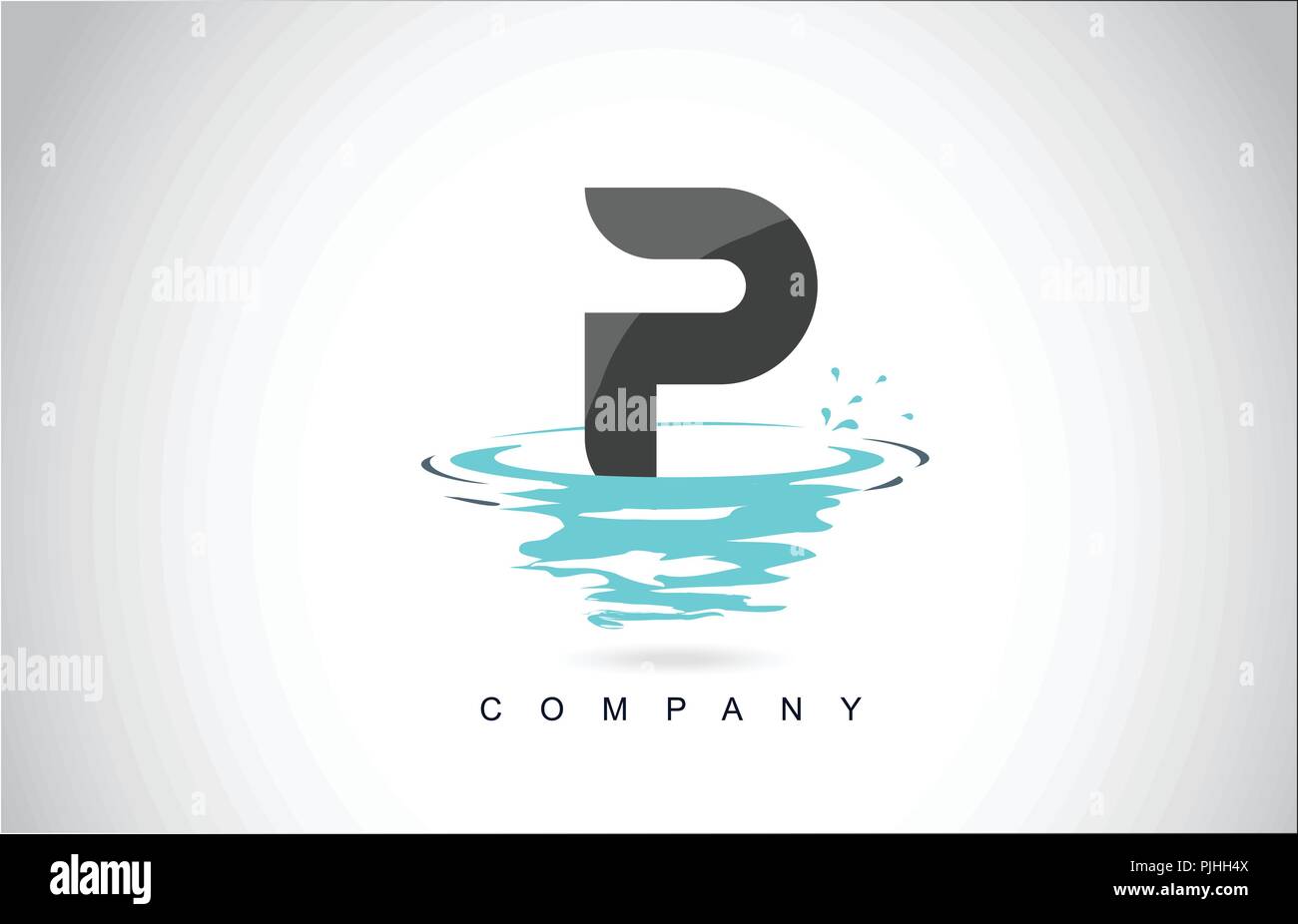 P Letter Logo Design with Water Splash Ripples Drops Reflection Vector ...