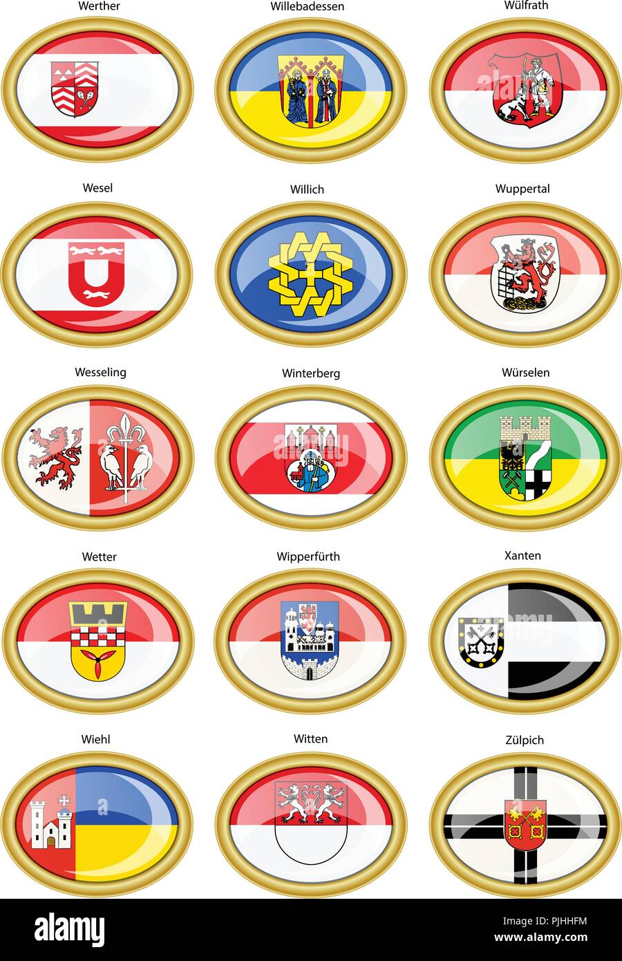 Set of icons. Flags of german cities (North Rhine-Westphalia). Vector ...