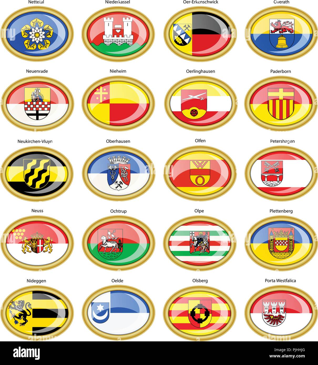 Set of icons. Flags of german cities (North Rhine-Westphalia). Vector ...