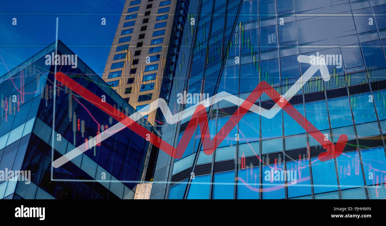 Hong Kong Office buildings with graph index of stock Market Stock Photo ...