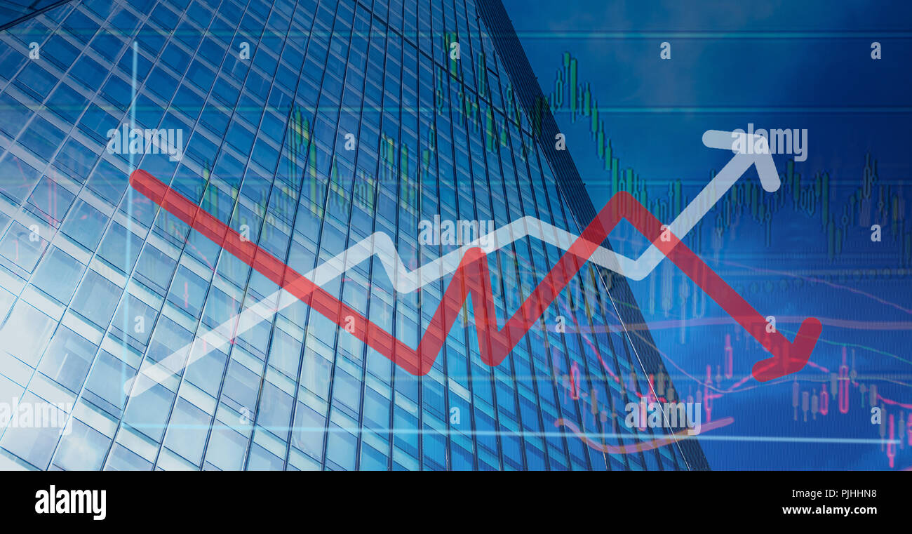 Hong Kong Office buildings with graph index of stock Market Stock Photo ...