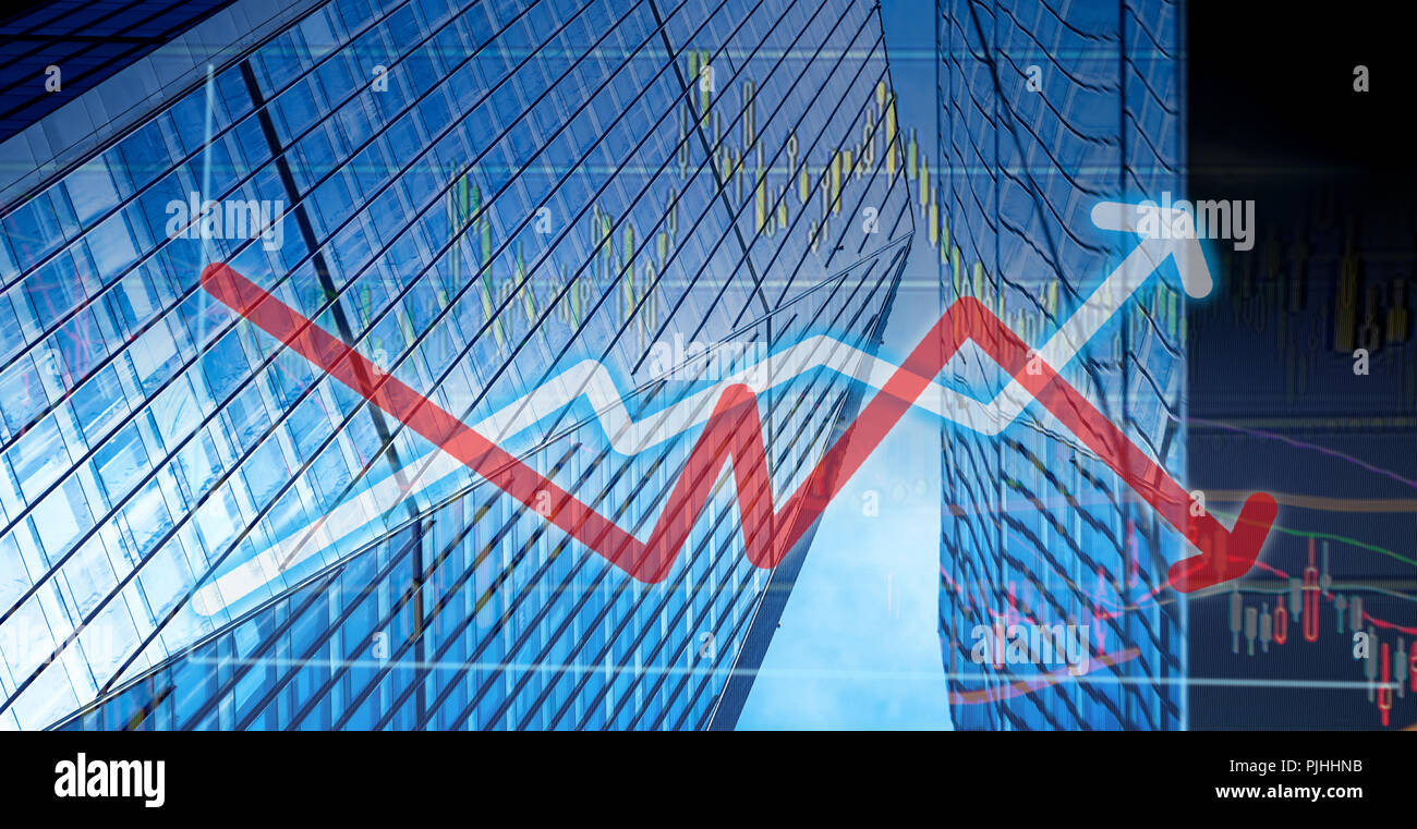 Hong Kong Office buildings with graph index of stock Market Stock Photo ...
