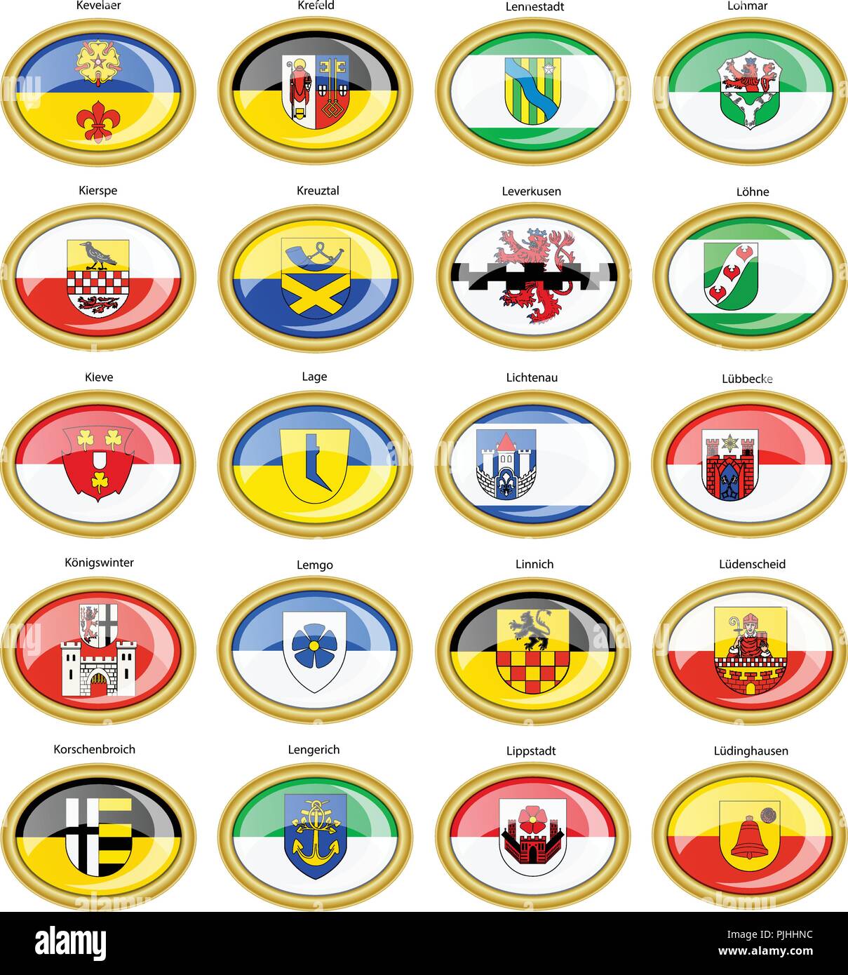 Set of icons. Flags of german cities (North Rhine-Westphalia). Vector ...