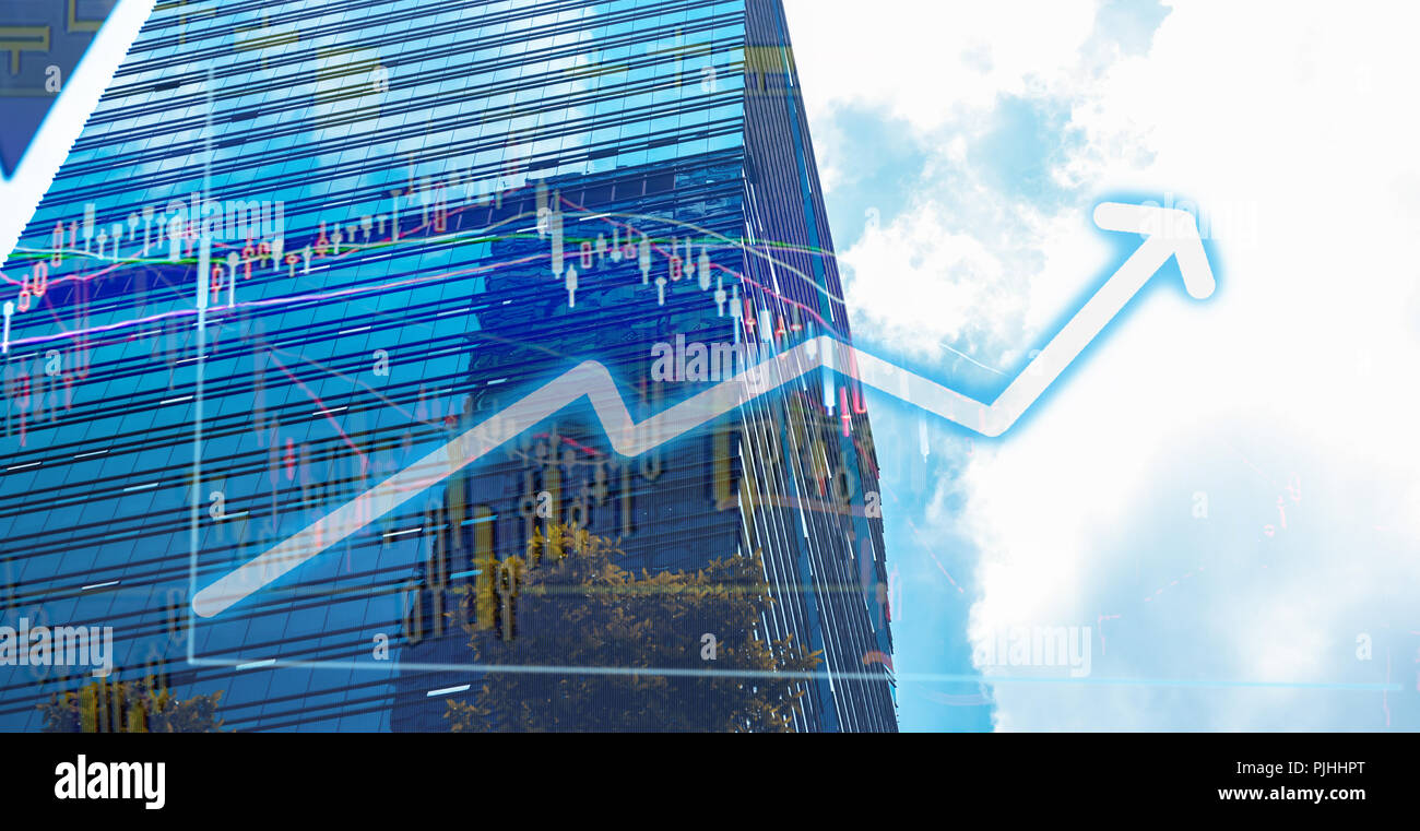 Hong Kong Office buildings with graph index of stock Market Stock Photo ...