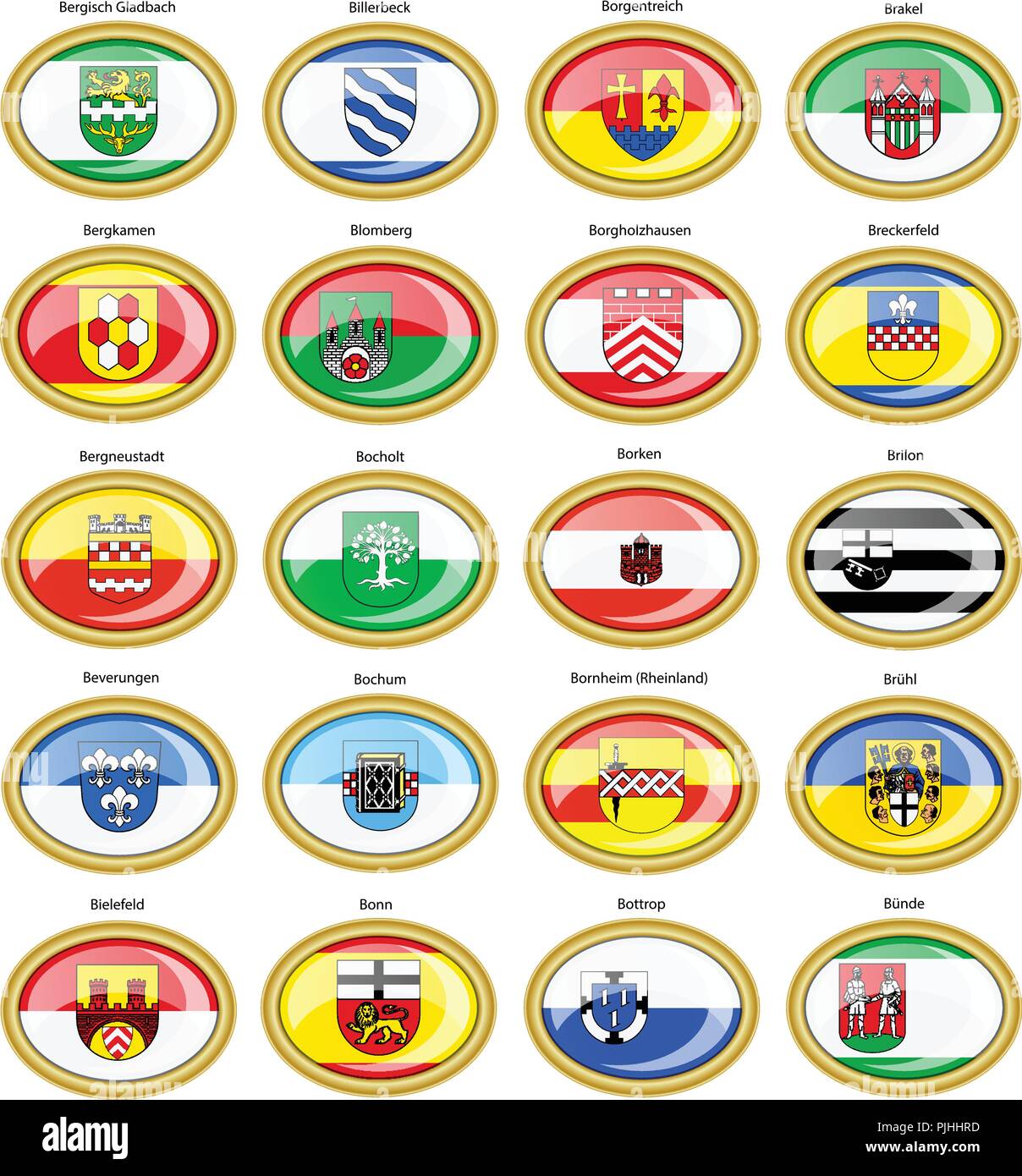 Set of icons. Flags of german cities (North Rhine-Westphalia). Vector ...