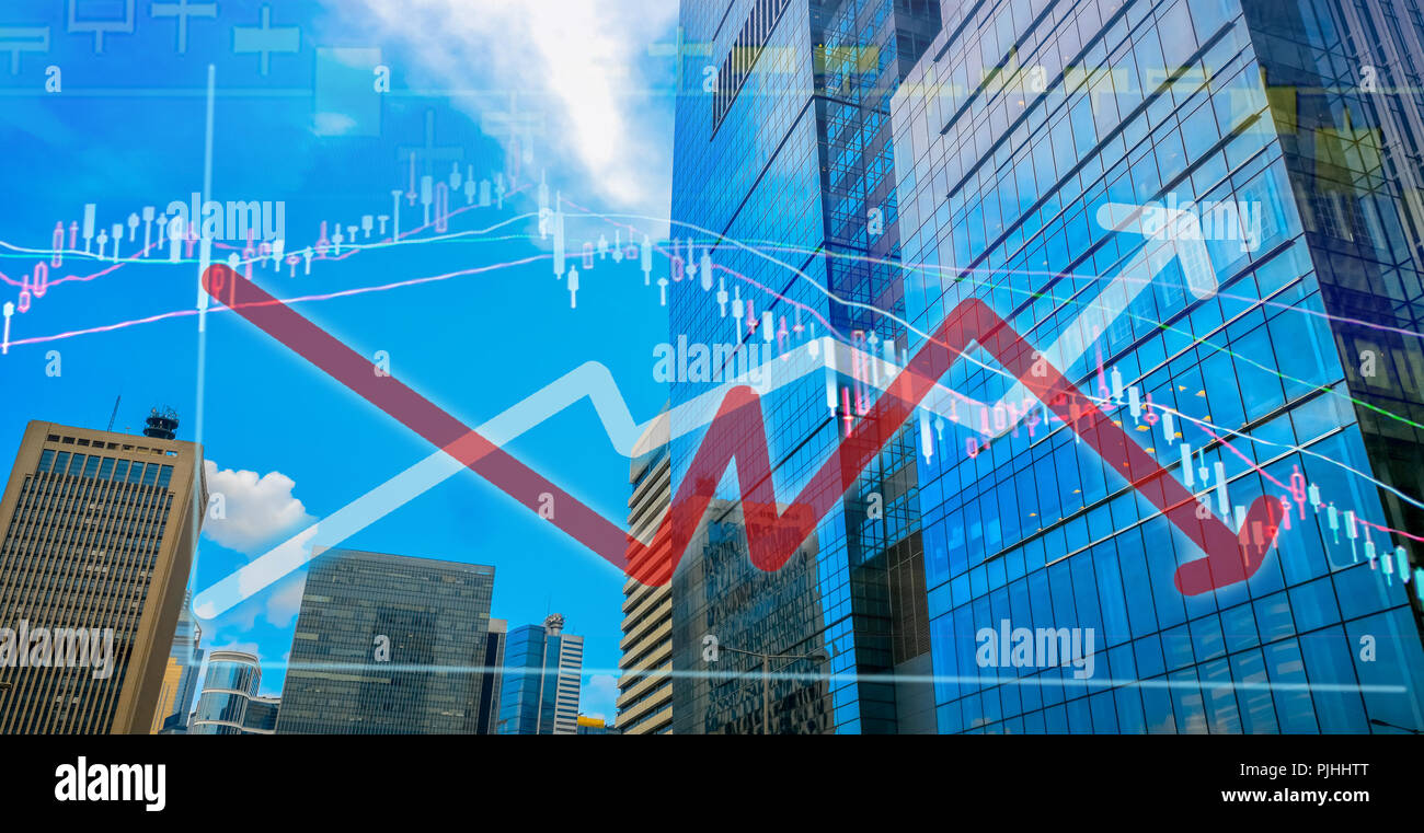 Hong Kong Office buildings with graph index of stock Market Stock Photo ...