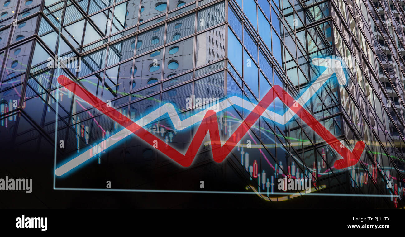 Hong Kong Office buildings with graph index of stock Market Stock Photo ...