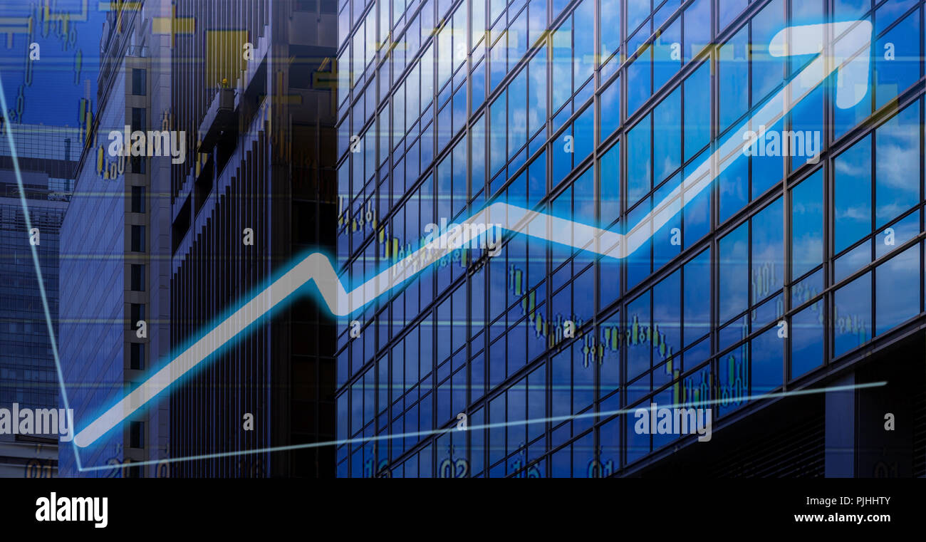 Hong Kong Office buildings with graph index of stock Market Stock Photo ...