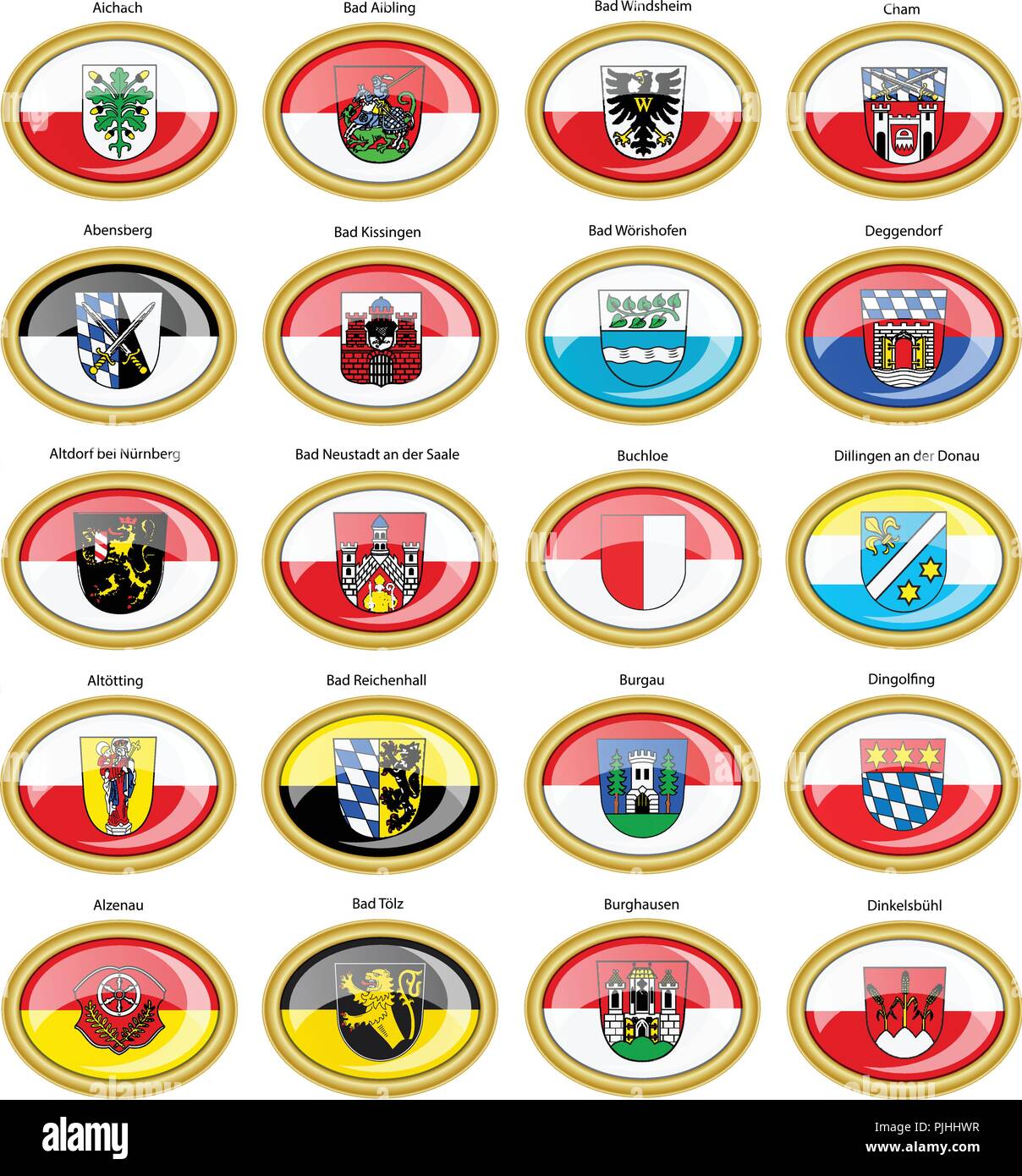 Set of icons. Flags of german cities (Bavaria). Vector. 3D Stock Vector ...