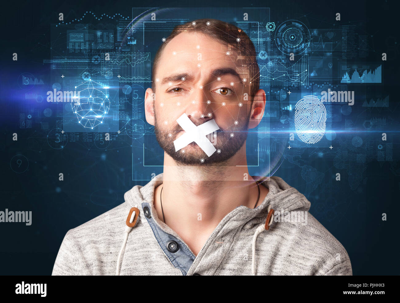 Biometric verification - face and fingerprint detection concept Stock ...