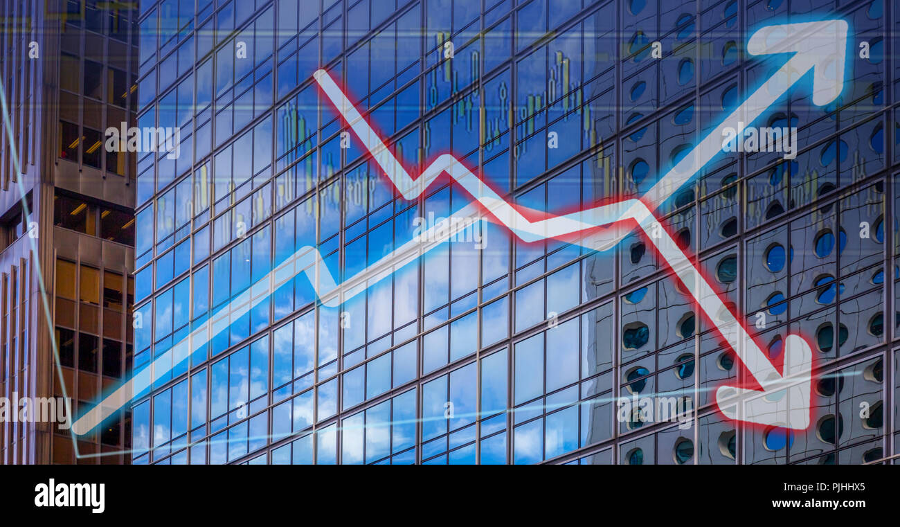 Hong Kong Office buildings with graph index of stock Market Stock Photo ...
