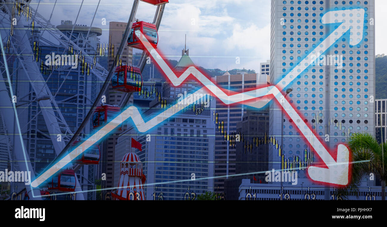 Hong Kong Office buildings with graph index of stock Market Stock Photo ...