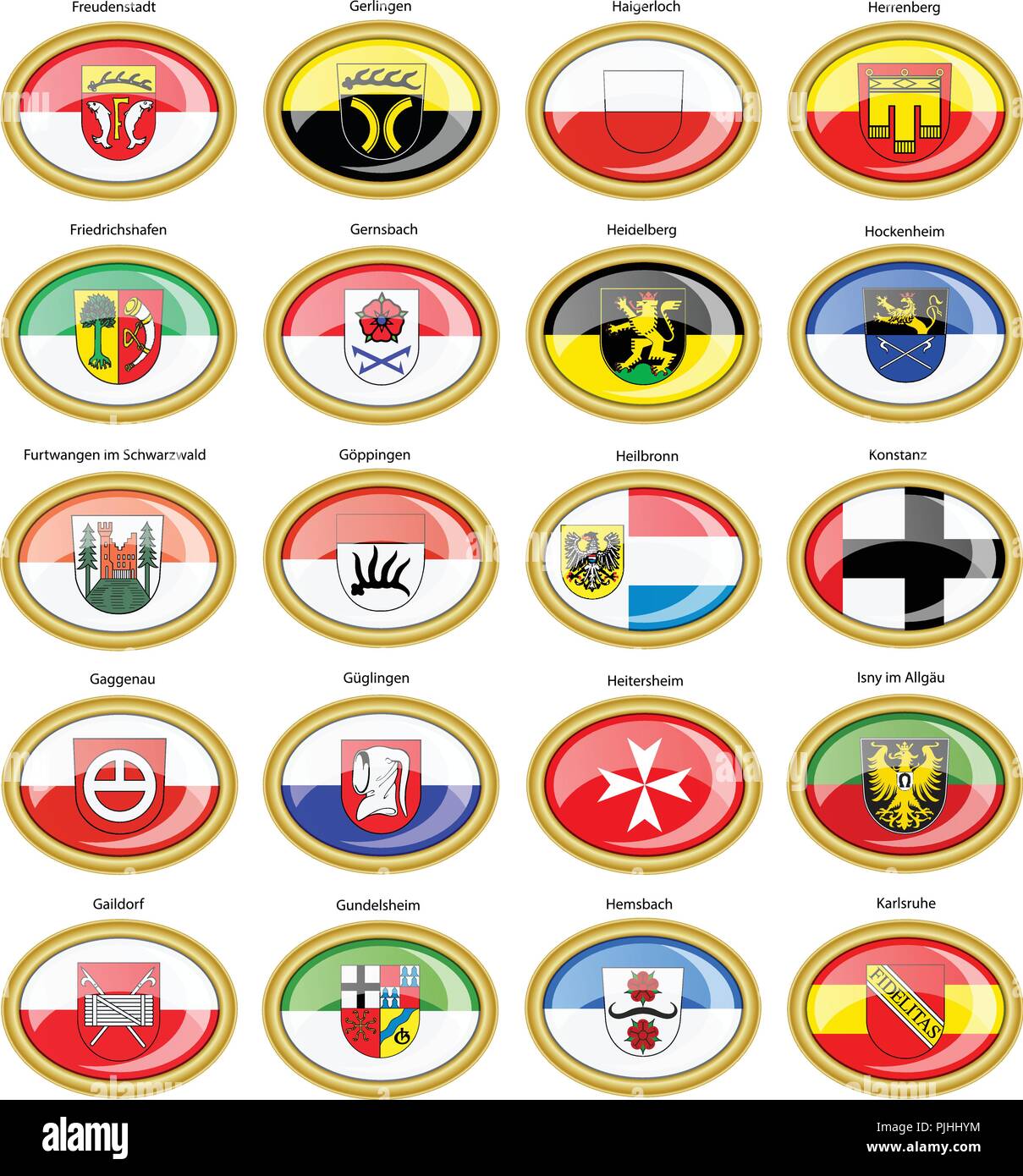 Set of icons. Flags of german cities (Baden-Wurttemberg). Vector. 3D ...