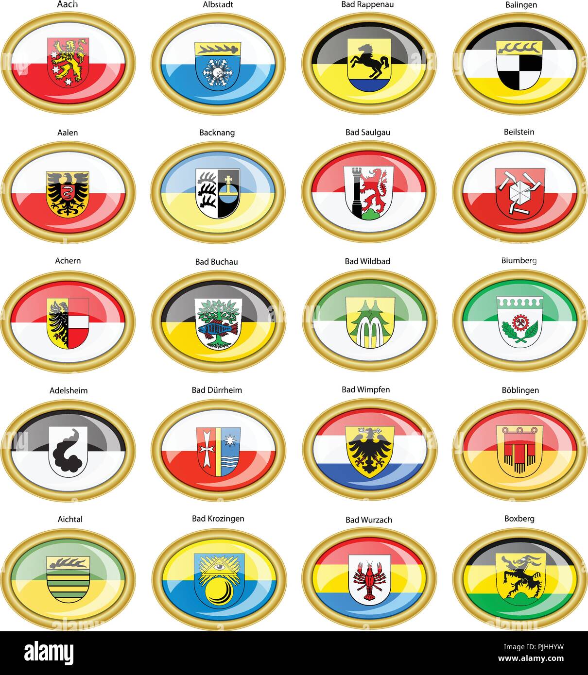 Set of icons. Flags of german cities (Baden-Wurttemberg). Vector Stock ...