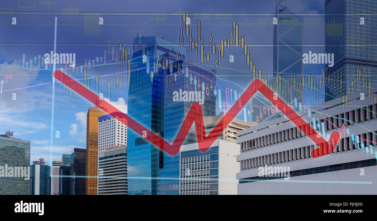 Hong Kong Office buildings with graph index of stock Market Stock Photo ...
