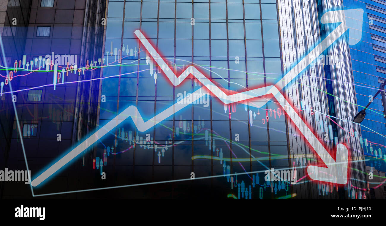 Hong Kong Office buildings with graph index of stock Market Stock Photo ...