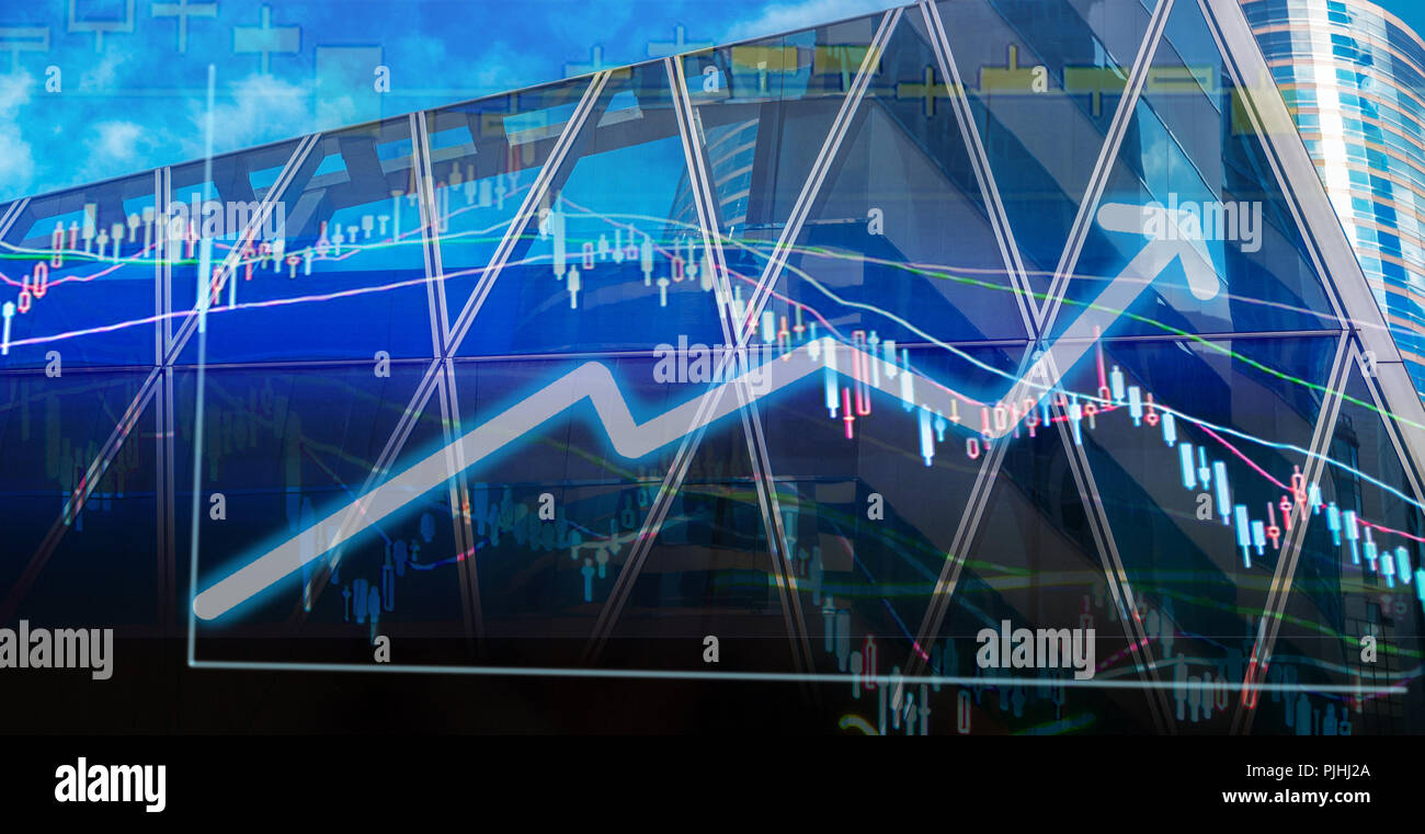 Hong Kong Office buildings with graph index of stock Market Stock Photo ...