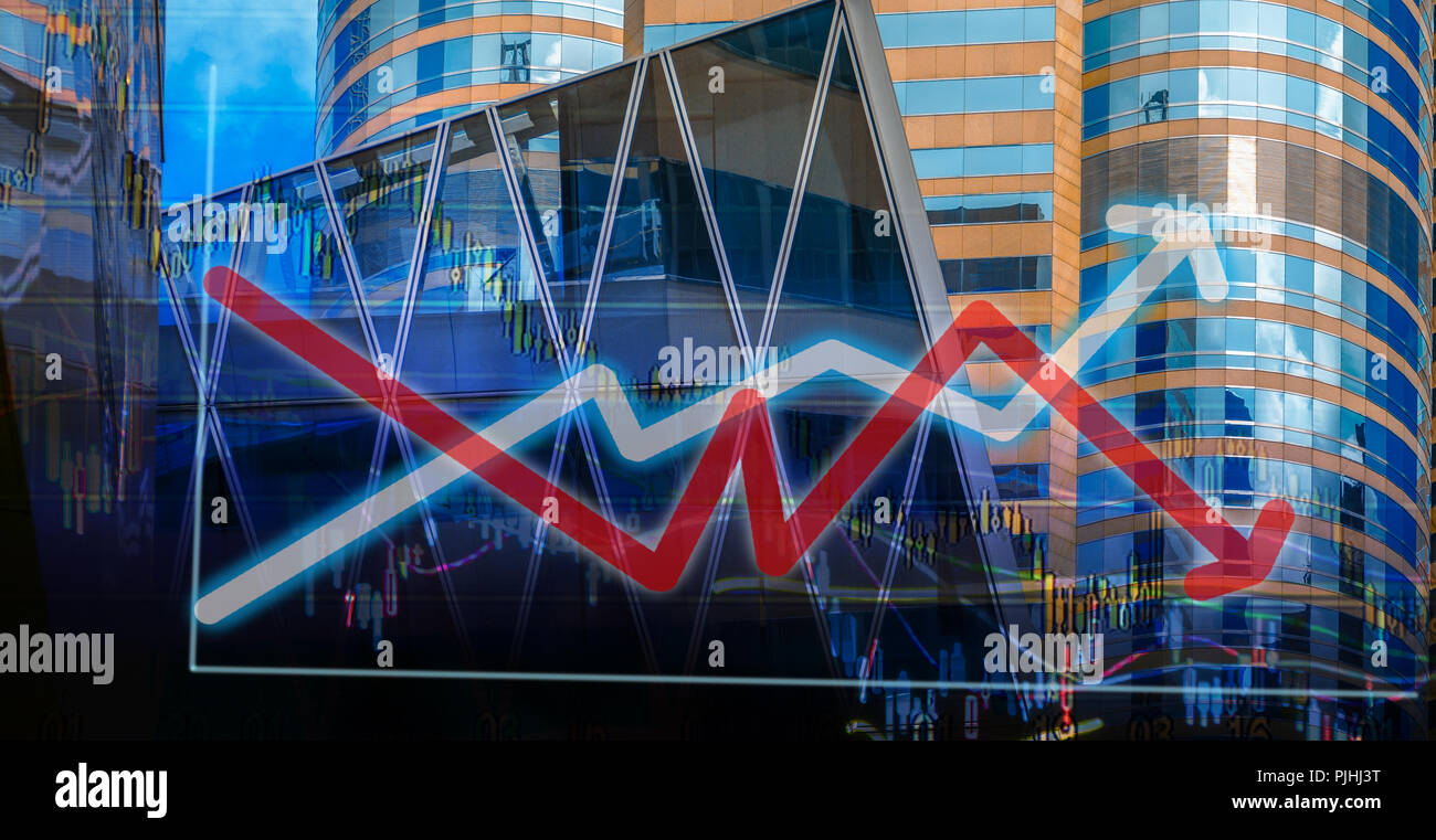 Hong Kong Office buildings with graph index of stock Market Stock Photo ...
