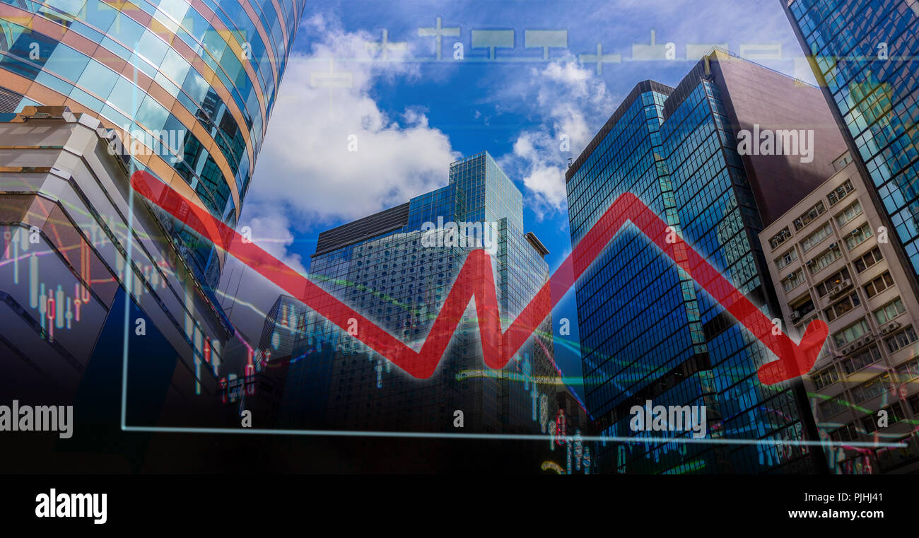 Hong Kong Office buildings with graph index of stock Market Stock Photo ...