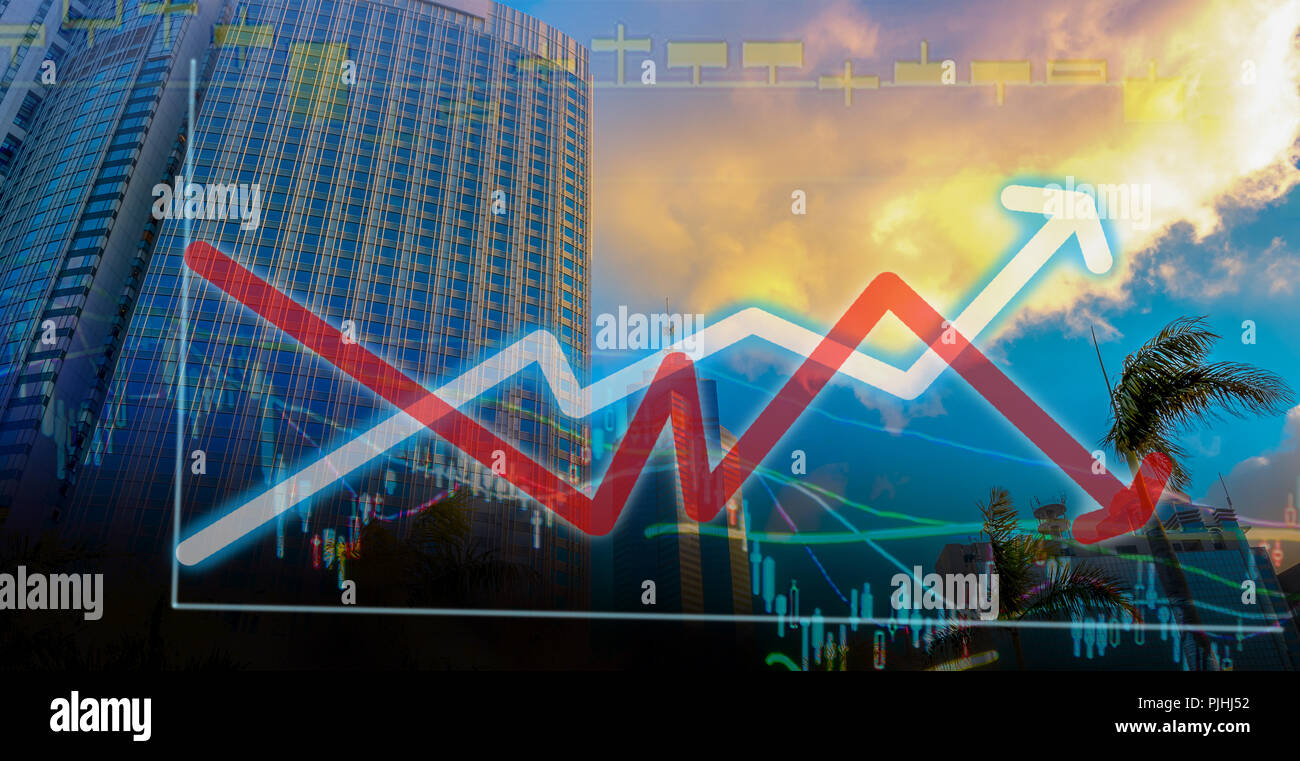 Hong Kong Office buildings with graph index of stock Market Stock Photo ...