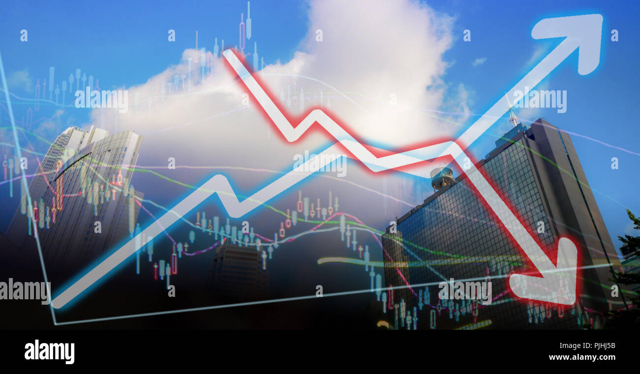 Hong Kong Office buildings with graph index of stock Market Stock Photo ...